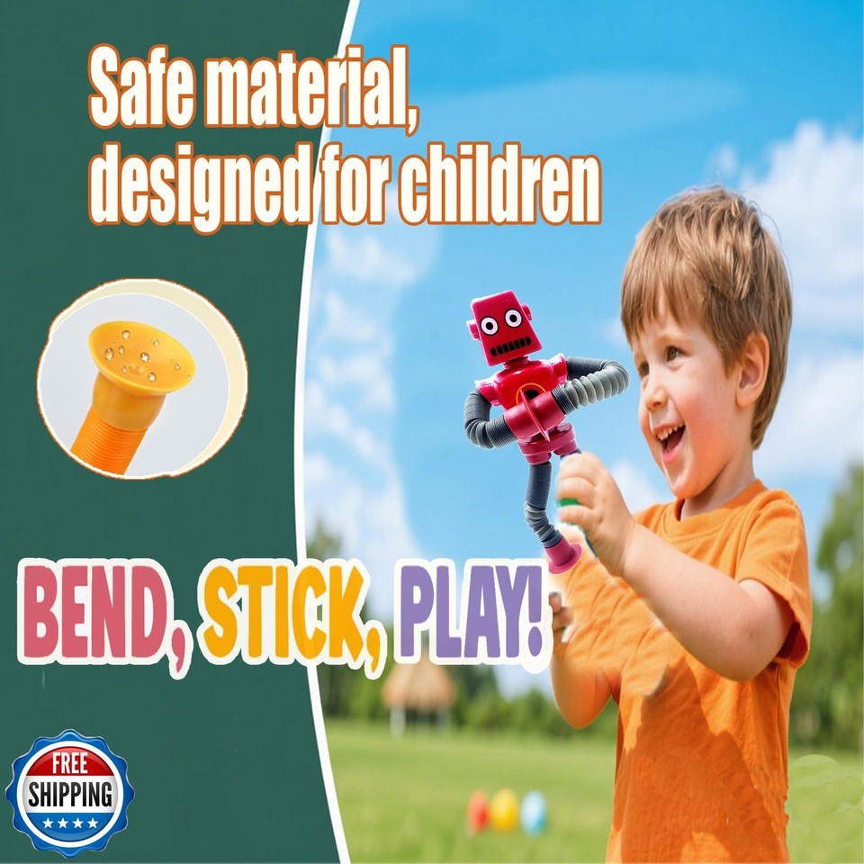 12PCS Telescopic Suction Cup Robot Toy,pop Tubes,Toys for Kids,Toddler ...