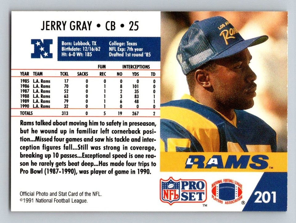 1991 Pro Set Jerry Gray #201 Los Angeles Rams | eBay