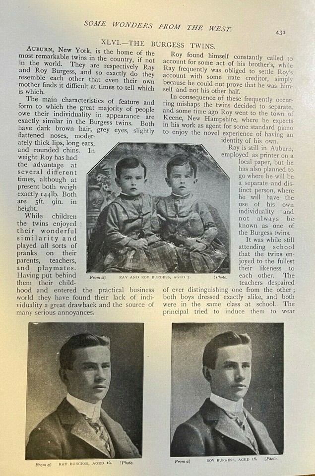 1902 Ray and Roy Burgess The Burgess Twins Auburn New York illustrated ...