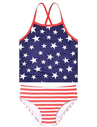 4th July Swimsuits for Girls American Flag Bathing Suits 8-9 Years Star ...