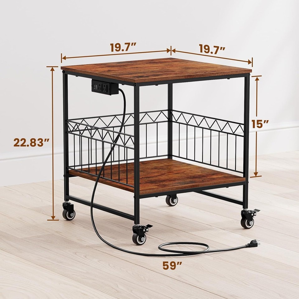 Mini Fridge Stand Cart with Wheels - 220 LBS with Charging Station For ...