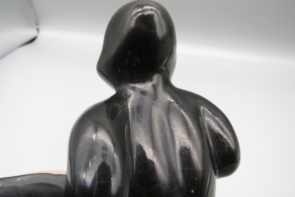 Vintage Black Glaze Canibal/Tribal figural Planter with Cauldron ...