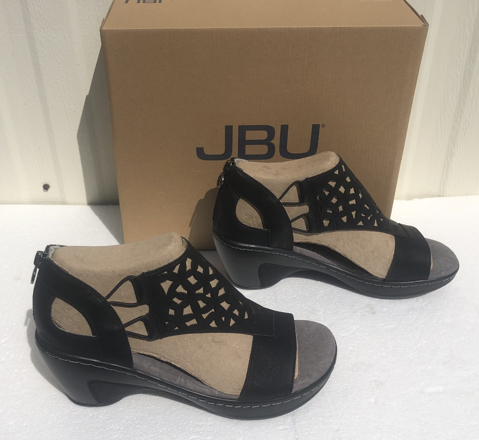 JBU by Jambu Isla Vegan Sandal Wedge Heel Black Rear Zip Gladiator ...