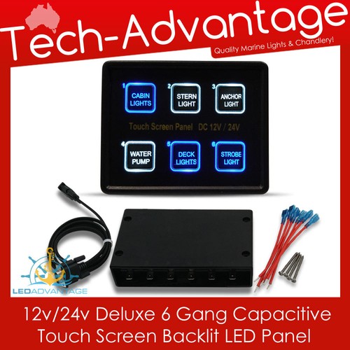 12V/24V 6 GANG BLUE LED BACK- LIT BOAT/CARAVAN/MARINE TOUCH CONTROL ...