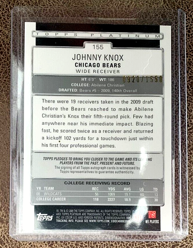 JOHNNY KNOX 2009 Topps Platinum Rookie Refractor Auto /1550 Card # 155 ...