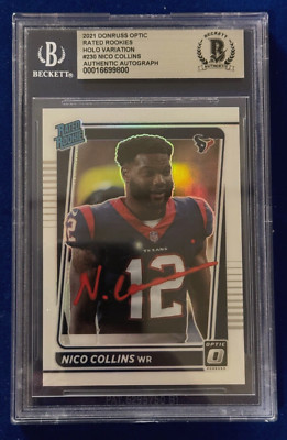 Houston Texans NICO COLLINS Signed 2021 Donruss Optic Holo Card Beckett ...