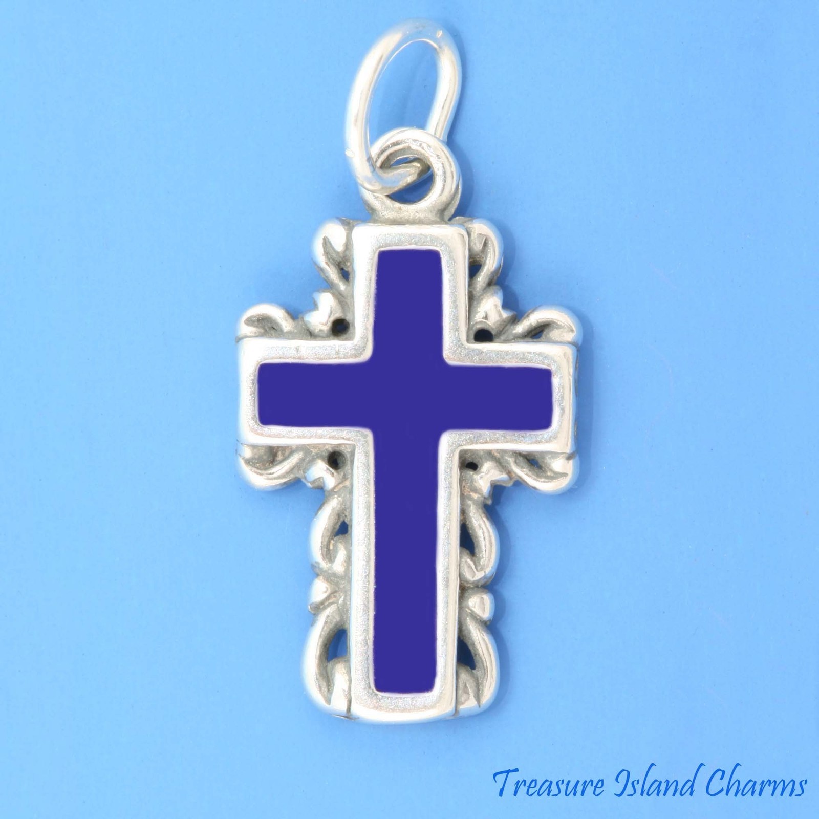Dark Blue Enamel Cross Two-Sided 925 Sterling Silver Charm Pendant MADE ...