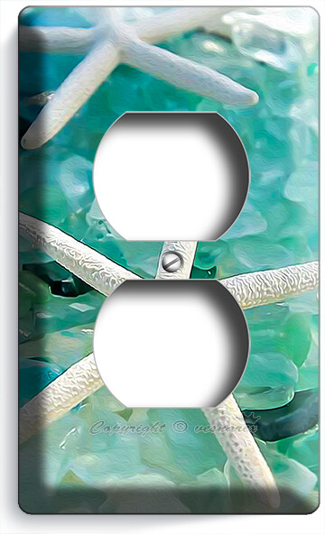 TURQUOISE SEA GLASS LIGHT SWITCH OUTLET PLATE ROOM BEACH HOUSE BATHROOM ...