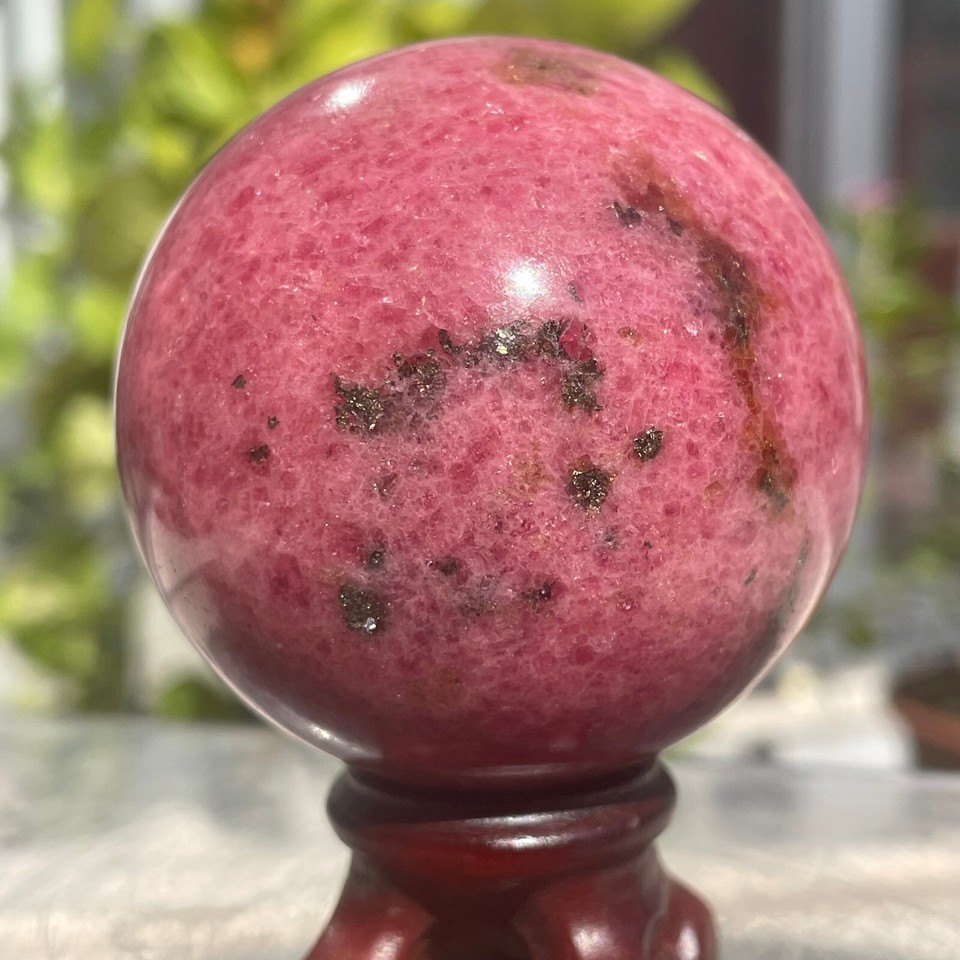 328g Natural Red Black Rhodonite Quartz Crystal Sphere Mineral Healing ...
