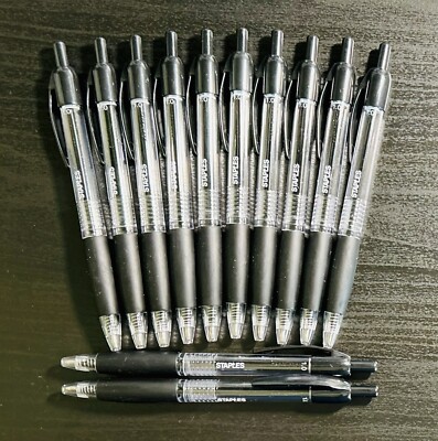Staples Retractable Ballpoint Pen Medium Point 1.0mm Black Ink Lot (12 ...