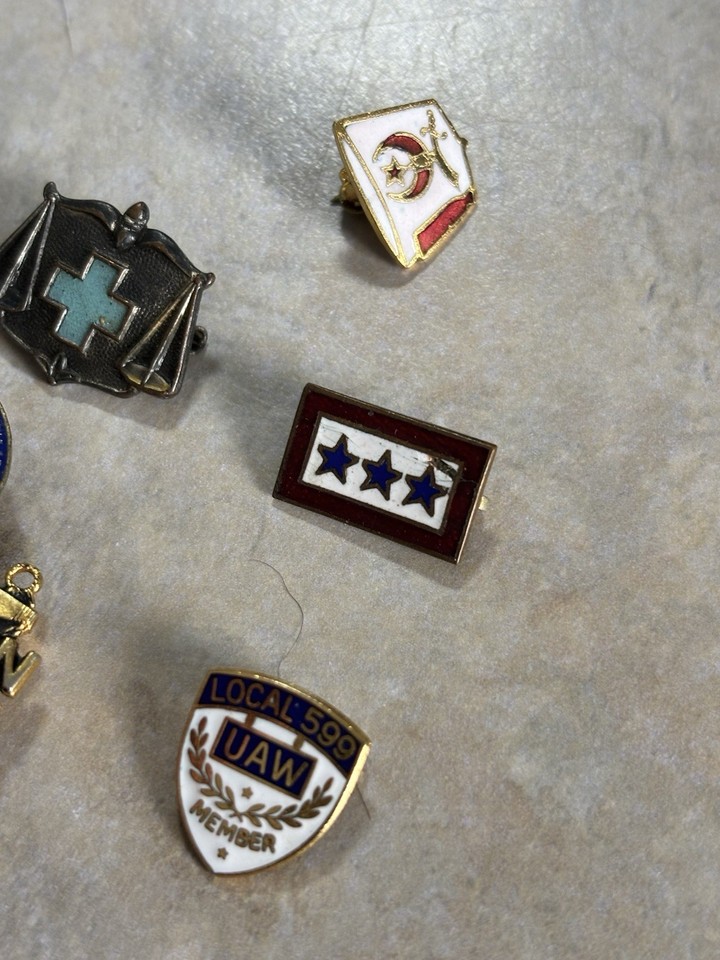 Lot of vintage organization pins enamel UAW Police Military Masonic ...