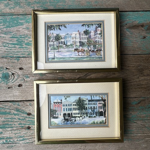 VTG 2 Art Prints Rainbow Row Charleston SC Artist Betty Schwark Framed ...
