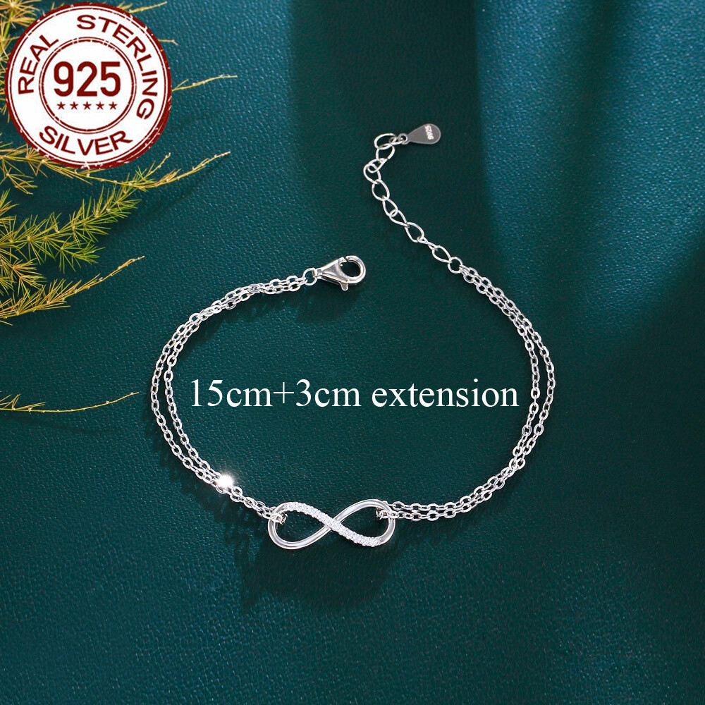CWWZircons Infinity Symbol Chain Link CZ Bracelet 925 Sterling Silver ...