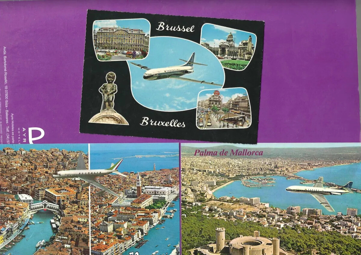 60s European destinations. w/SABENA-Alitalia jets cont/l postcards lot ...