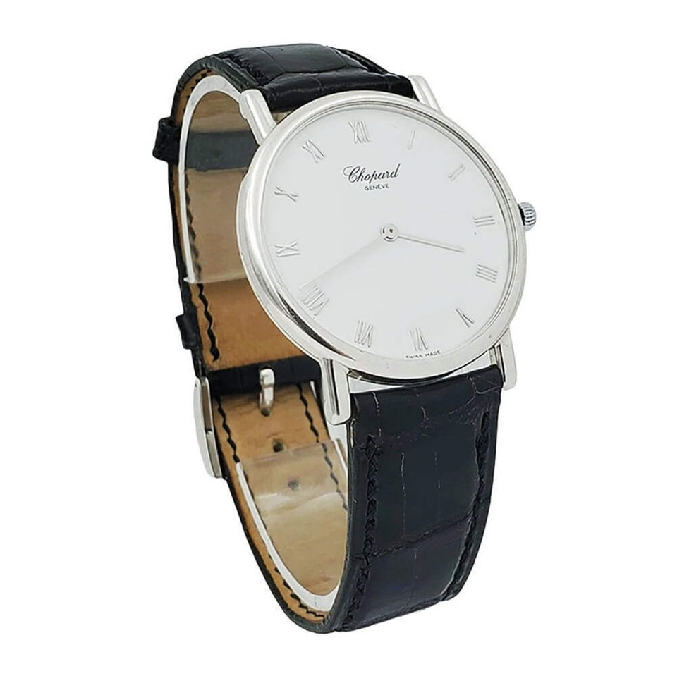 Men's Chopard 32mm Classique Homme 18K White Gold Watch w/Black Leather ...