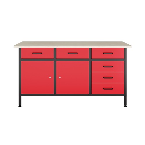 POLLOR 160 cm Steel Garage Workbench Storage Cabinet Tool Drawers ...