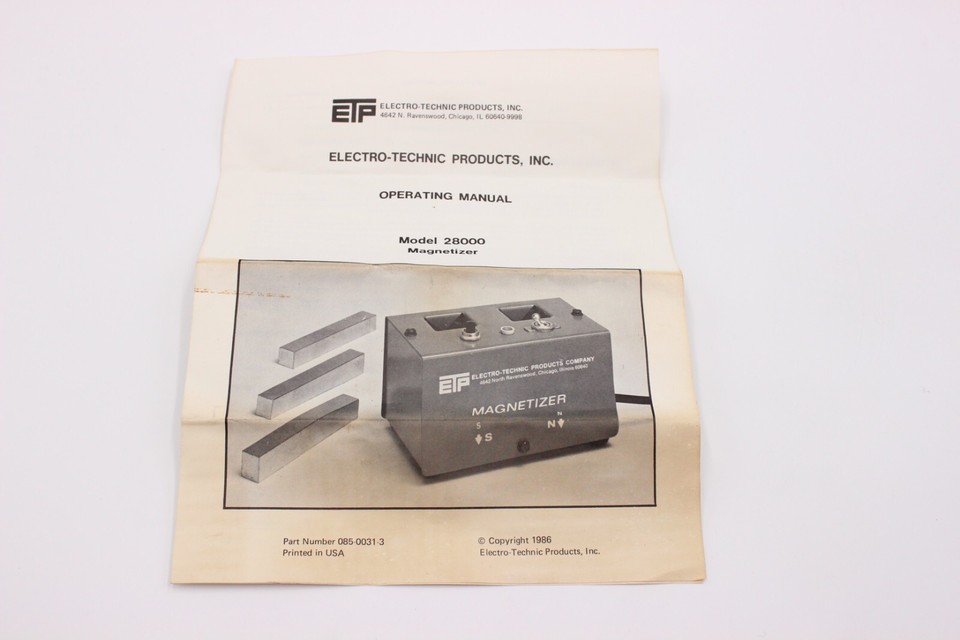 Electro-Technic Products Magnetizer Model 28000 115V W/ 3 Keepers | eBay