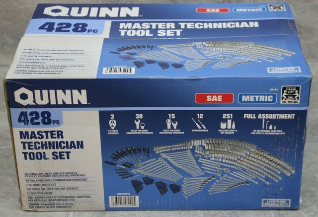 QUINN Master Technician Tool Set 428 Pc Mechanics SAE & Metric Soc ...