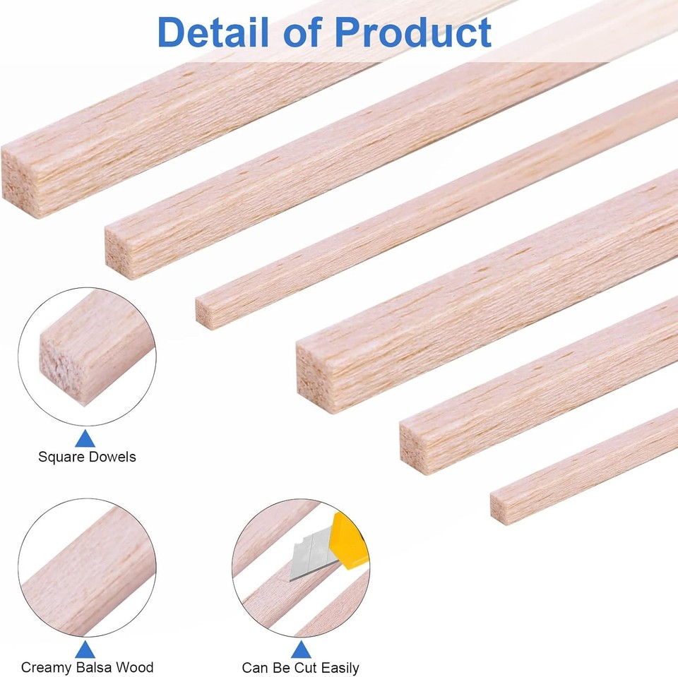 222PC Balsa Wood Strips Square Dowels 12" Rods Unfinished Craft DIY Model Making | eBay