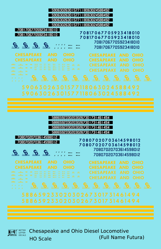 K4 HO Scale Decals Chesapeake and Ohio Diesel Locomotive Yellow Full ...
