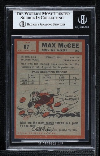 1962 Topps Max McGee #67 BGS 6.5 | eBay
