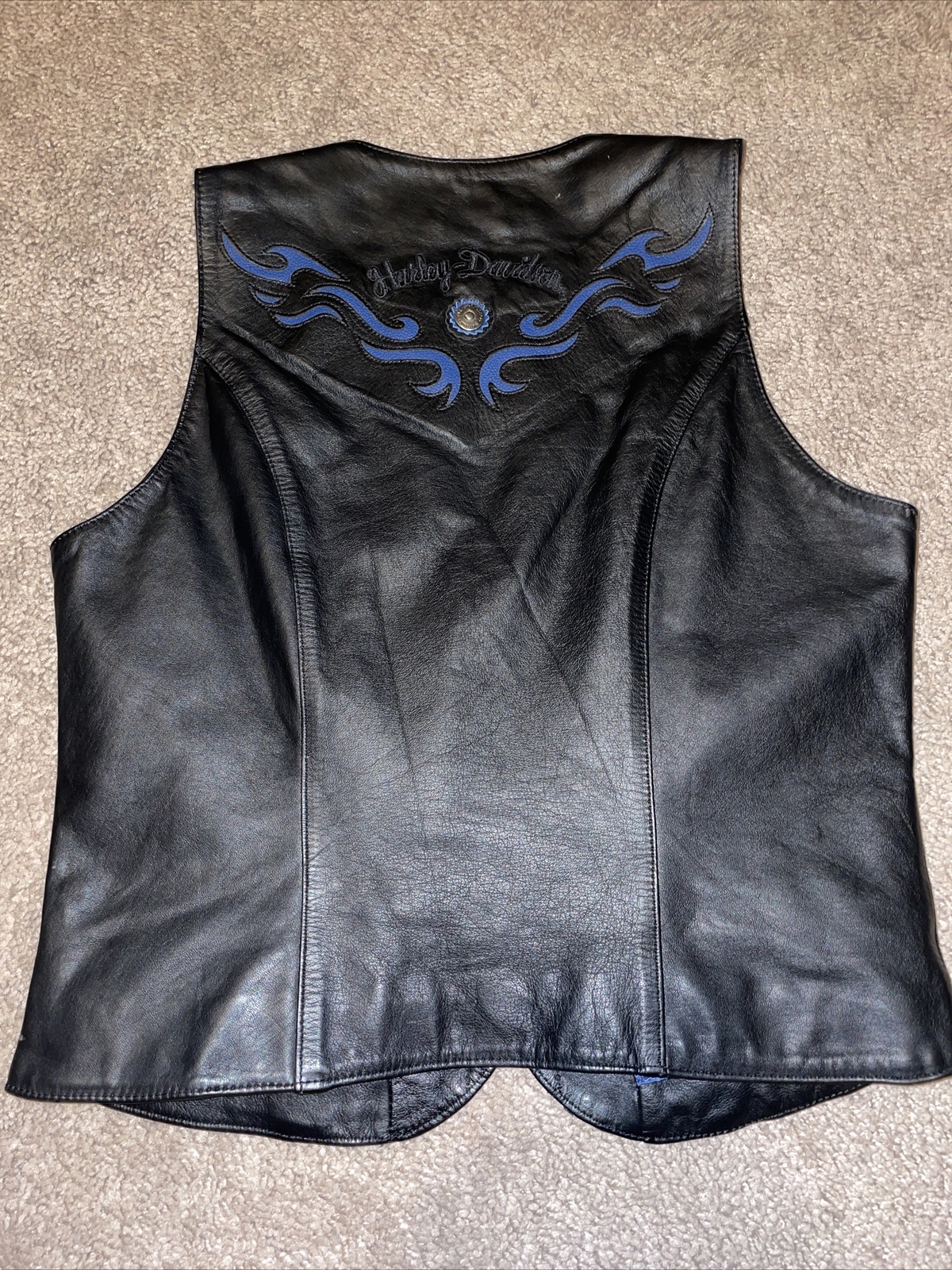 Vintage Harley Davidson Embroidered Blue Flames Black… - Gem