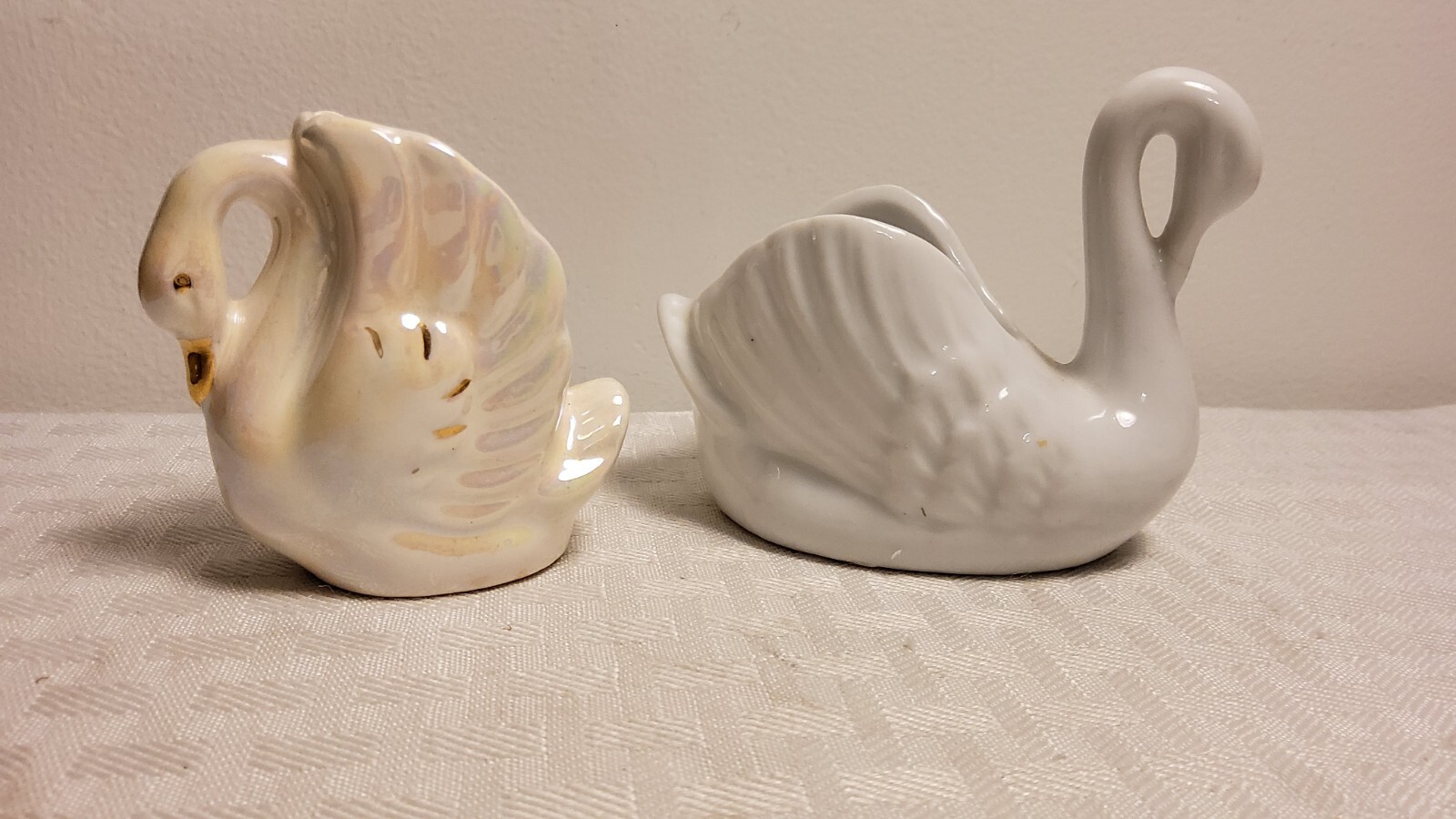 Pair Of Swan Trinket Dishs 1 Porcelain No Name 2 Iridescent Brasius | eBay