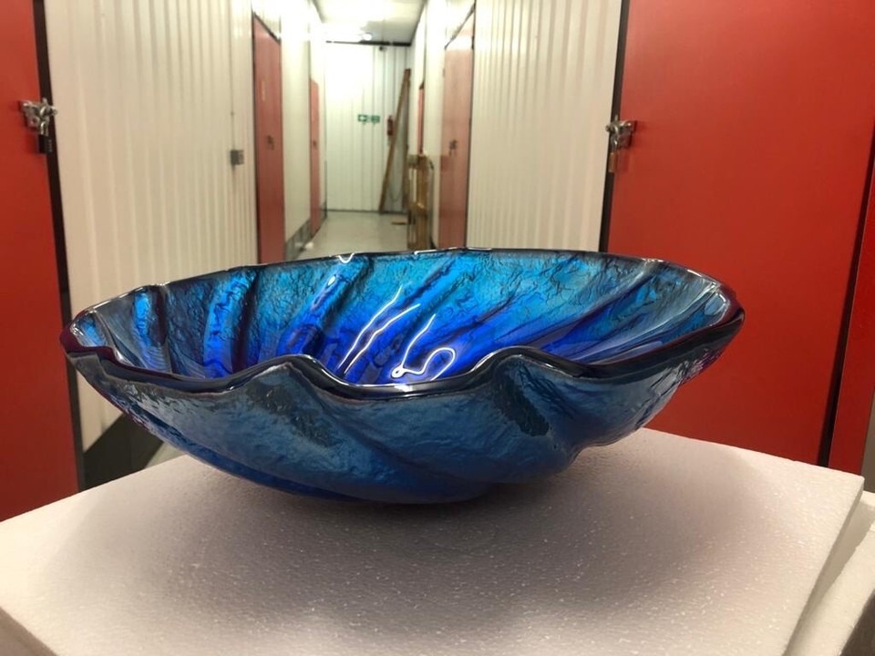 BLUE Turquoise ROUND RIPPLE EDGE GLASS BASIN SINK WASH BOWL LUXURY ...