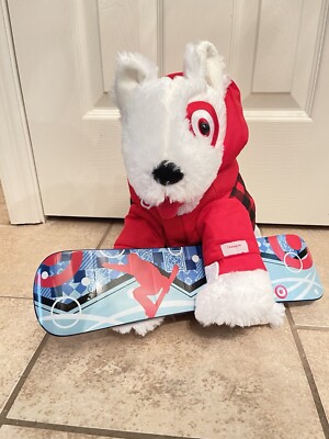 Target Bullseye Bull Terrier Dog w/ Snowboard Plush Stuffed Animal Toy ...