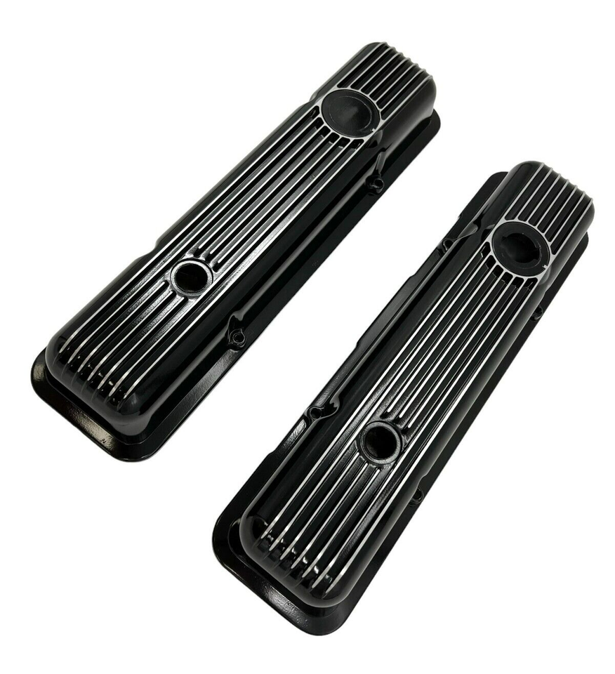 Pair OE LT1 Style Black Aluminum Valve Covers w/ Gaskets Small Block ...