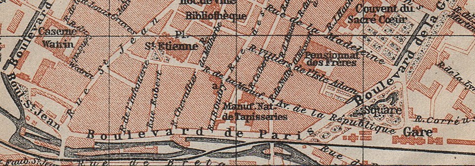 BEAUVAIS antique town city plan de la ville. Oise carte. BAEDEKER 1909 ...