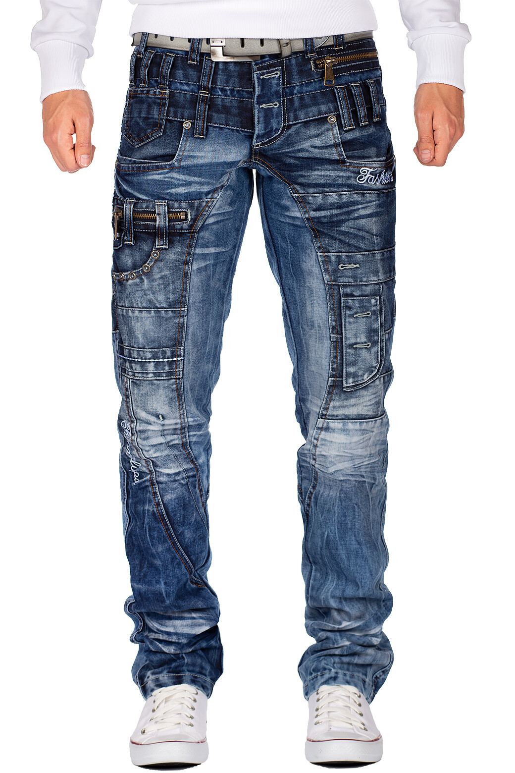 Kosmo Lupo Herren Jeans Freizeit-Hose Extra Cargo Style Denim Designer ...