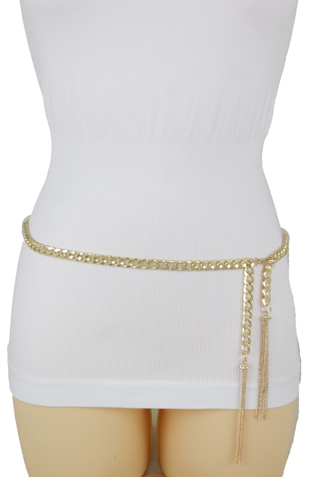 Women Chunky Gold Metal Chains Links Sexy Fashion Narrow Belt Fringes ...