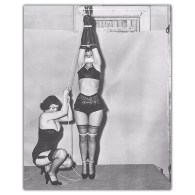 Bound Gagged Bettie Page - 1950s Pinup Girl Print - Rope Pulley Stretch Bondage | eBay