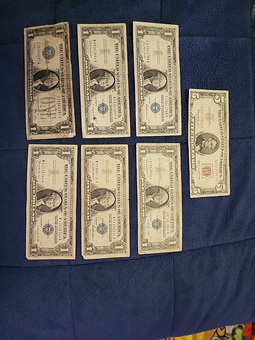 5 1957 Silver Certificates, 1,1928 Silver Certificate Funny Back And 1 ...