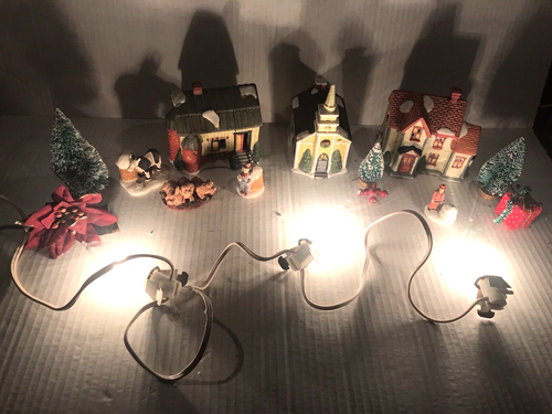 Christmas Winter Village Miniature Barn Church House With Pigs Cow+ VTG ...