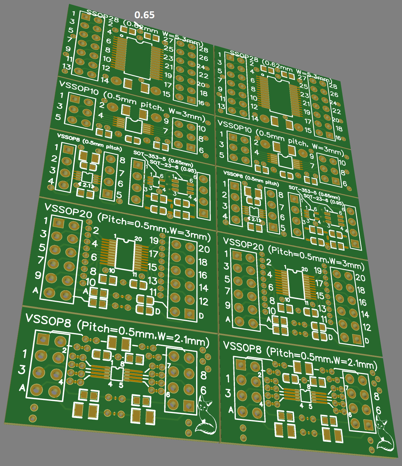 ADAPTOR PCB PROTOTYPE BREAKOUT BOARD, VSSOP8, VSSOP10, VSSOP20, SSOP28 ...