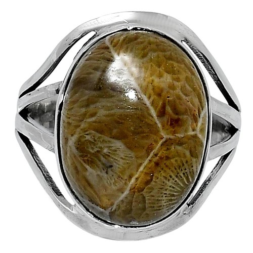 Premium Quality Flower Fossil Coral 925 Sterling Silver Ring s.10 ...