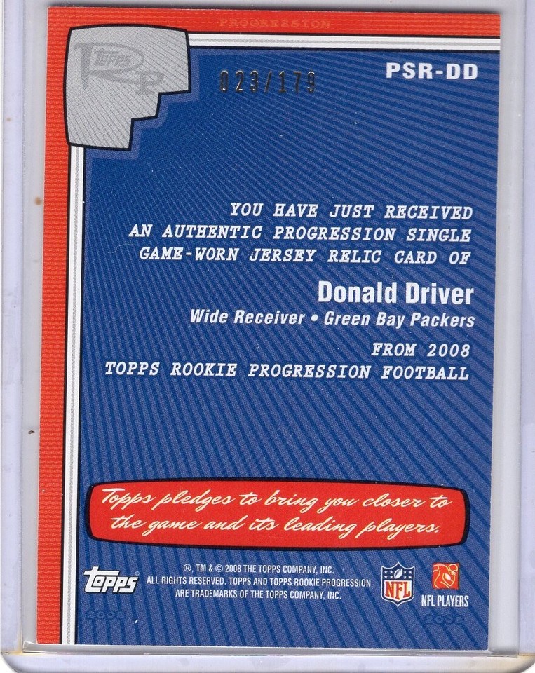2008 Topps Rookie Progression Silver Donald Driver Jersey 23/179 | eBay