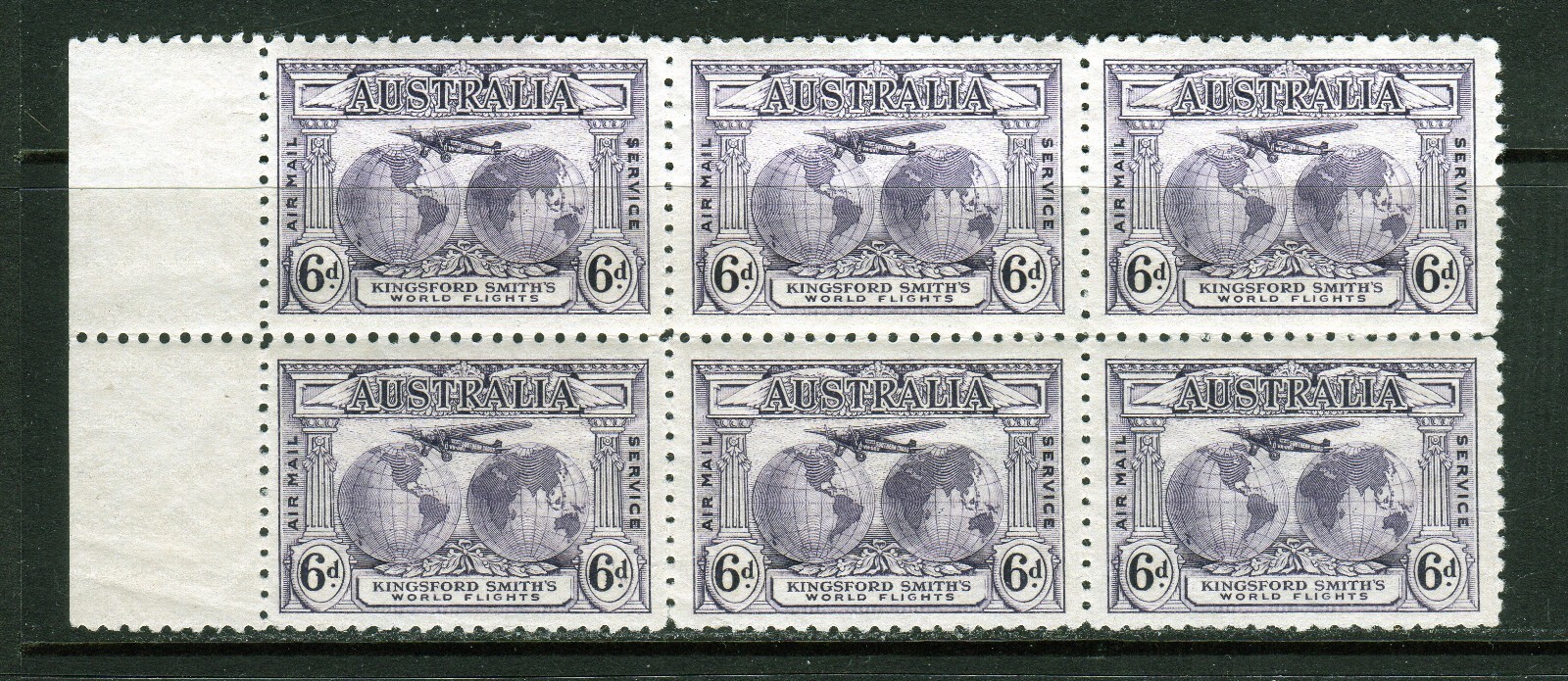 1931 ***MUH*** KINGSFORD SMITH 6d VIOLET - BLOCK of 6 - Top middle ...