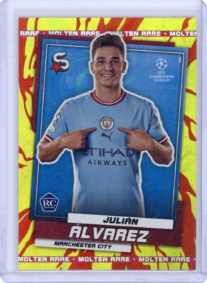 Julian Alvarez Topps UCL Super-Stars 2022-23 Molten Rare Red Yellow #9 ...