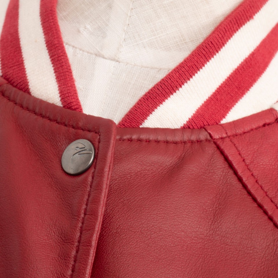 Goosecraft Women's Soft Touch Leather Red Button-Down Bomber Jacket ...