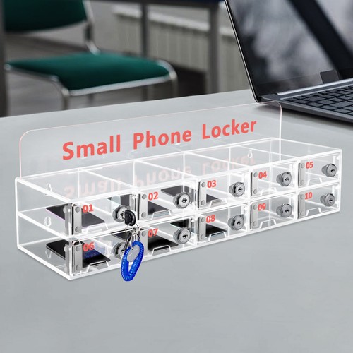 10 Slots Cell Phone Locker Box Transparent Cabinet Acrylic Storage Box ...