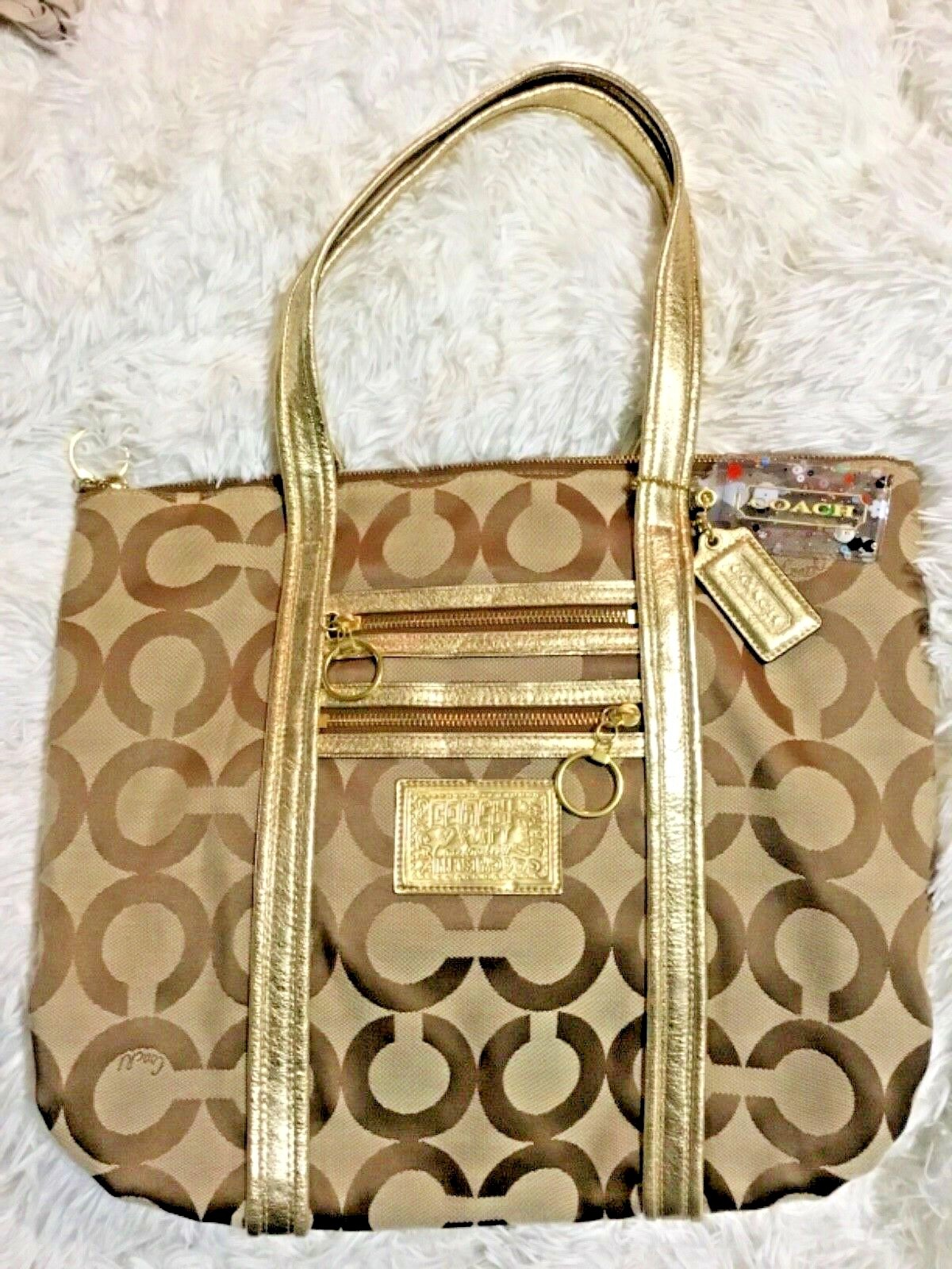Authentic large Coach poppy bag tote khaki / gold 138… - Gem