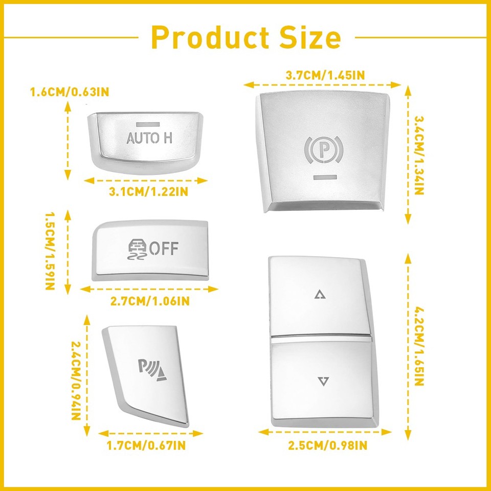 Silver Handbrake Gear Shift P Side Switch Panel Button Fits Cover BMW ...