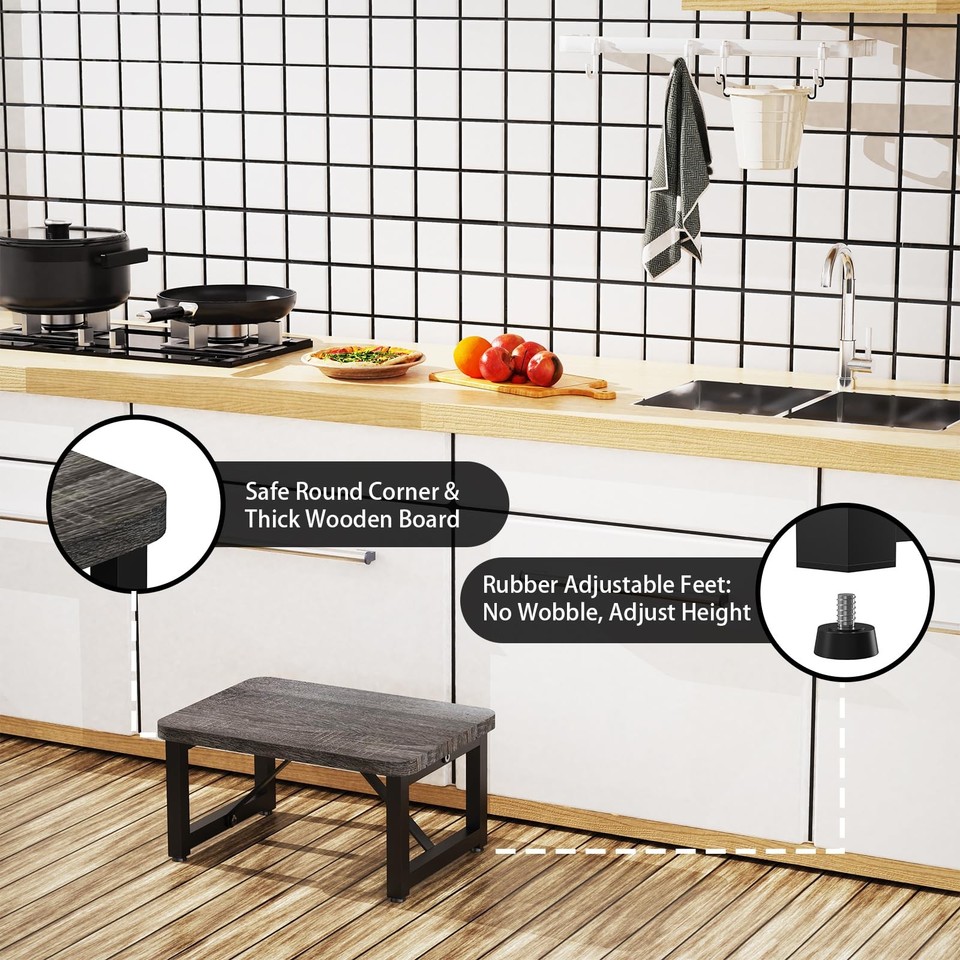 One-Step Wooden Foot Stool for Adults Small Stepping Stool Dark Gray | eBay