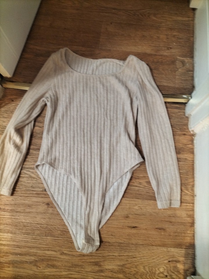 Ladies Shein Size 1XL Beige Ribbed Long Sleeved Bodysuit | eBay