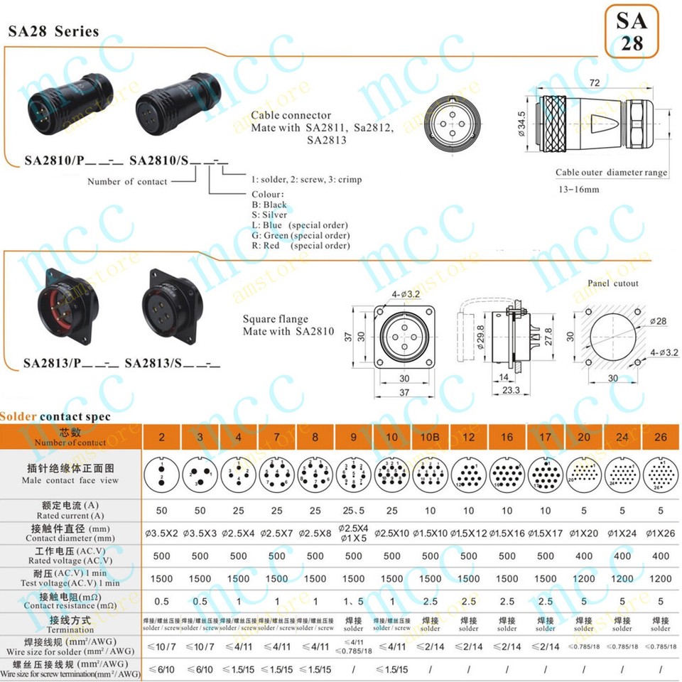SA28 WEIPU 8Pin Panel Mount Waterproof Aviation Cable Connector Plug ...