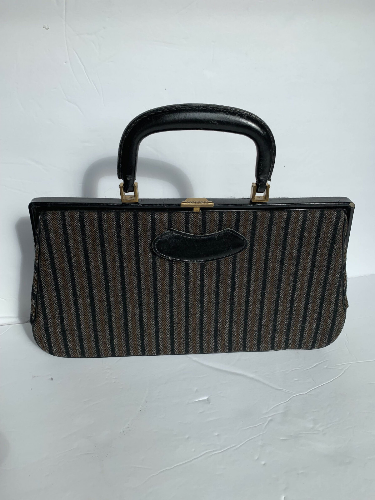 Vintage 1950s INGBER USA made wool leather handbag purse SERVAL zip 13 ...