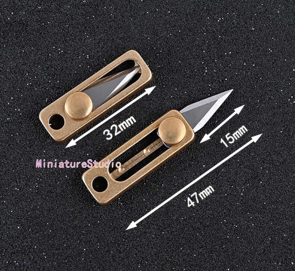 Mini Knife Titanium Brass Blade Survival Tiny REAL Working Pocket Key ...